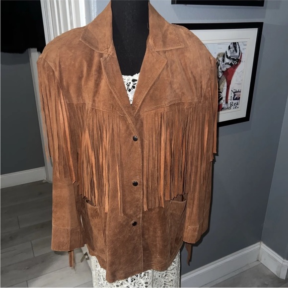 Cedars | Jackets & Coats | Cedars Vintage Brown Fringe Suede Leather Concho Buttons Jacket Women ...